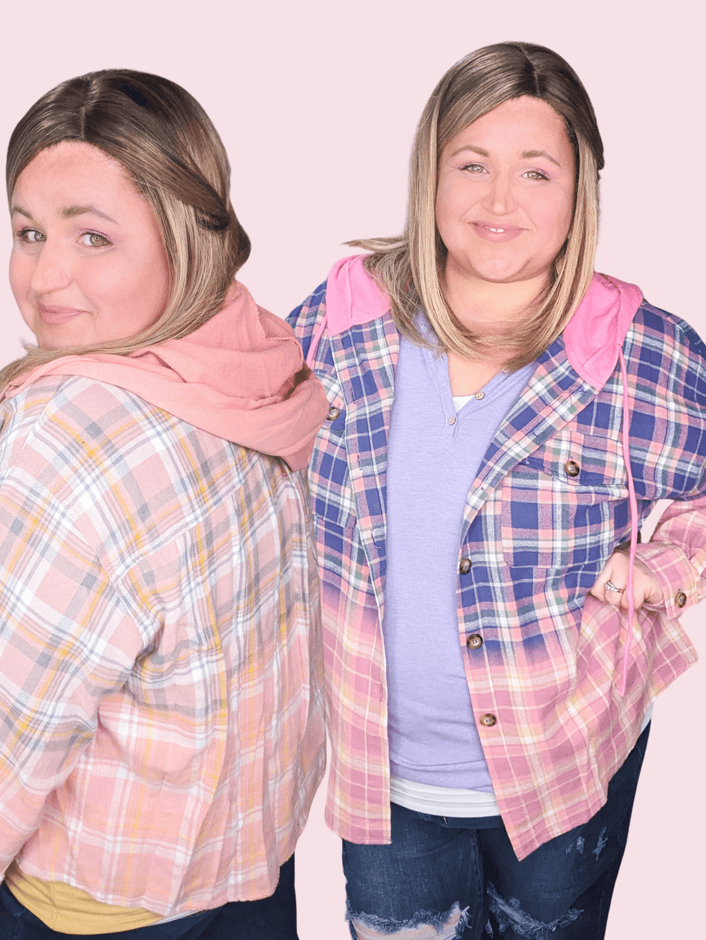 Ava Dip Dyed Lightweight Plaid Hooded Flannel Top – Stacked - A Plus ...