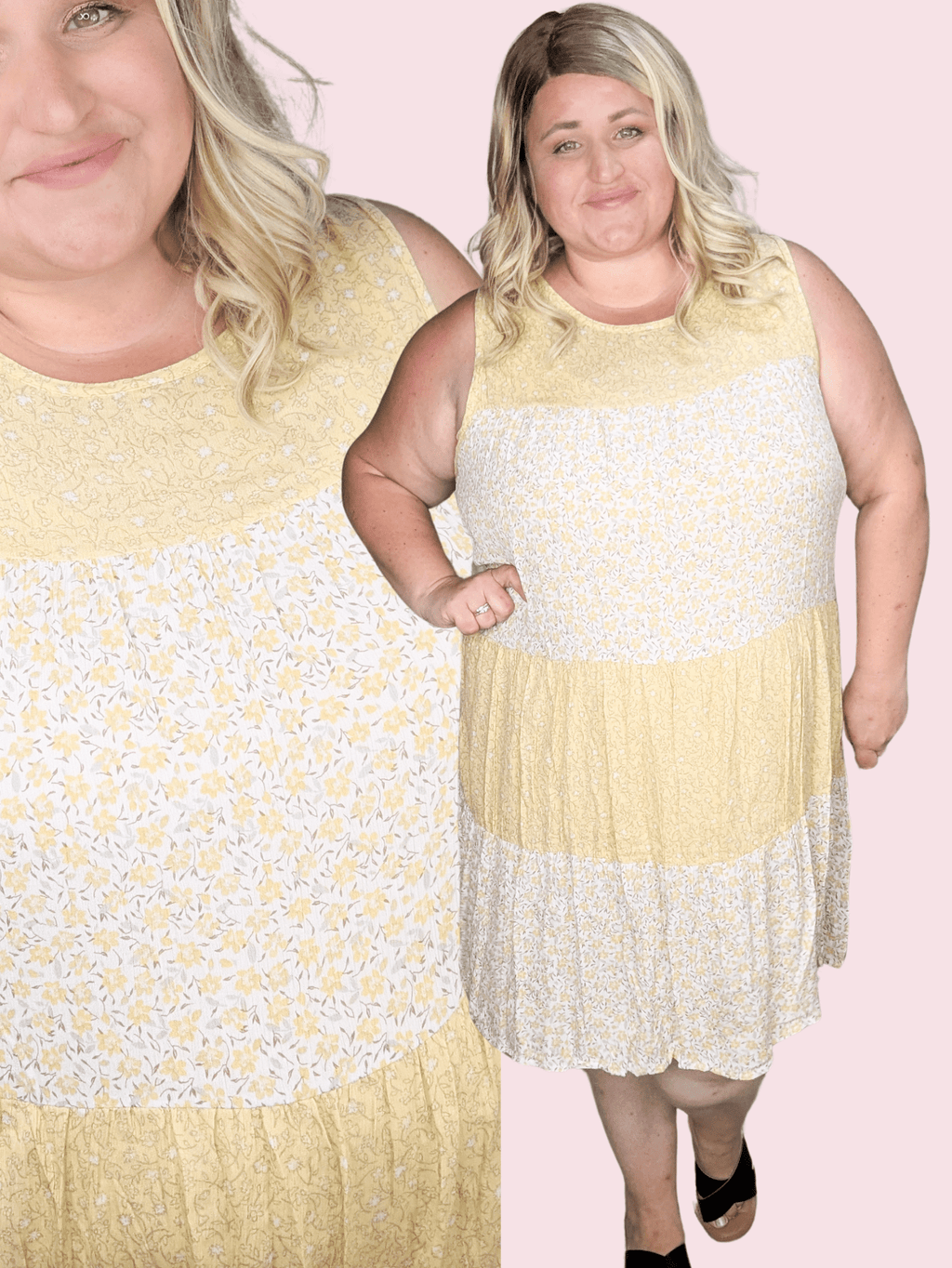 SALE- Kat Floral Tiered Tank Dress in Garden Gala Yellow – Stacked - A ...