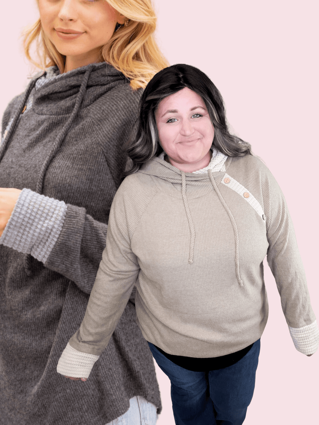 SALE- Aviana Brushed Hoodie w/Waffle Contrast + Button Detail – Stacked ...