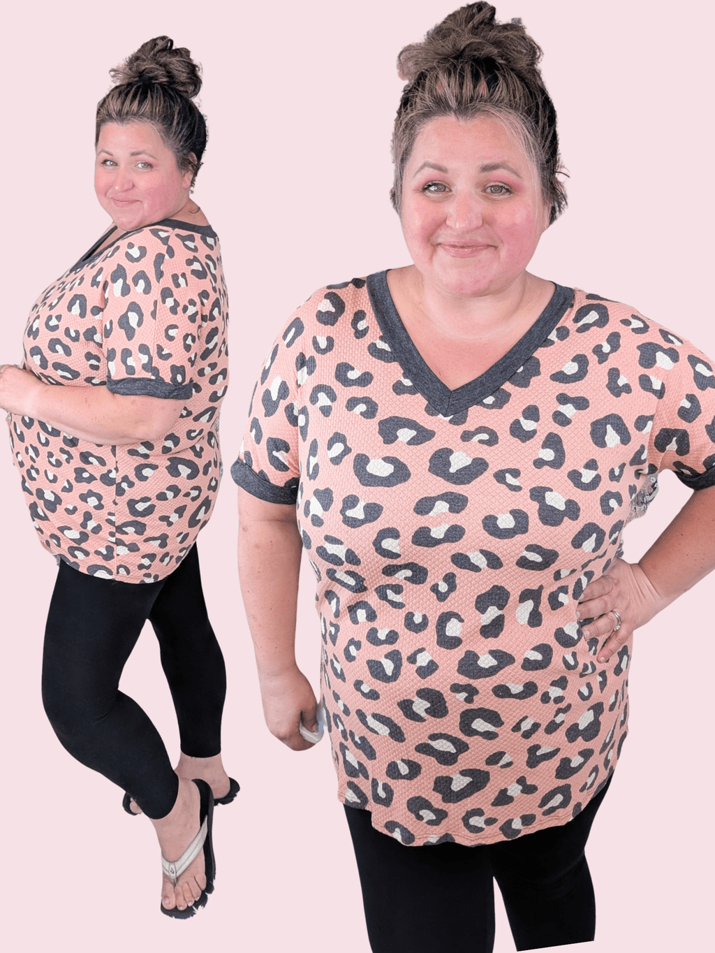 Camille Animal Print Short Sleeve Top in Peach – Stacked - A Plus Size ...