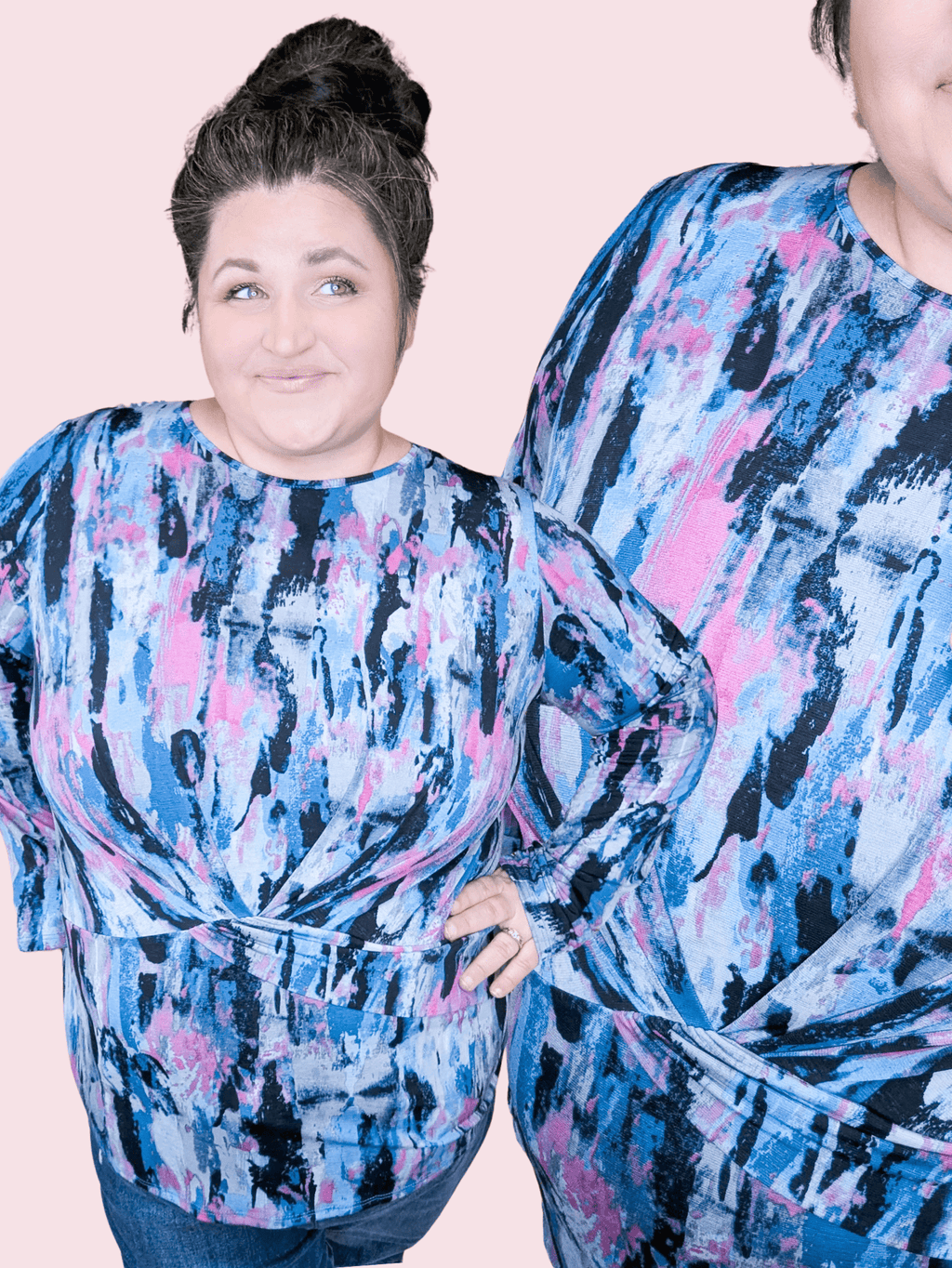 SALE- Lachlan Twist Front Long Sleeve in Teal + Pink Paint – Stacked ...