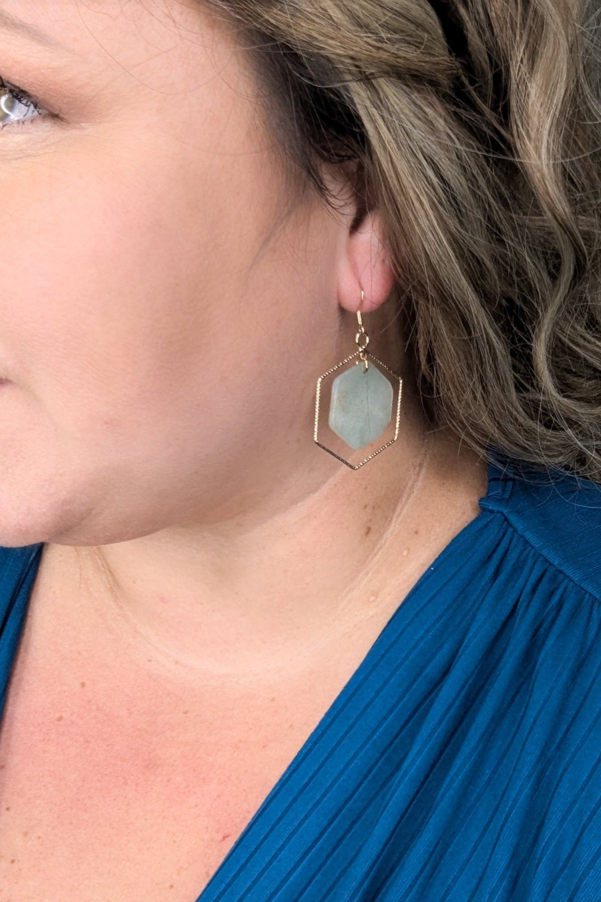 Gold Cased Hexagon Dangle Earrings (5 colors) – Stacked - A Plus Size ...