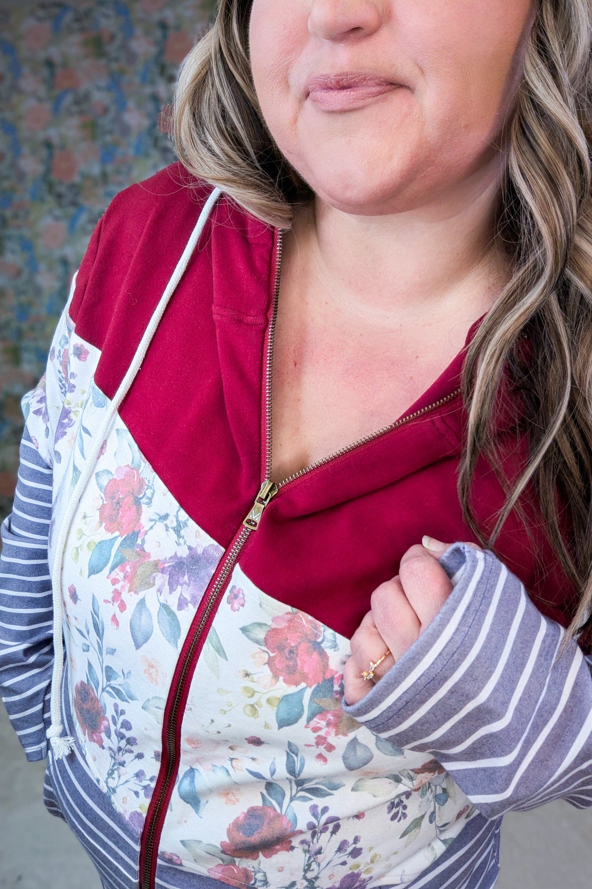 PHC Colorblock Fullzip in Burgundy Bloom & Plum Stripes – Stacked - A ...